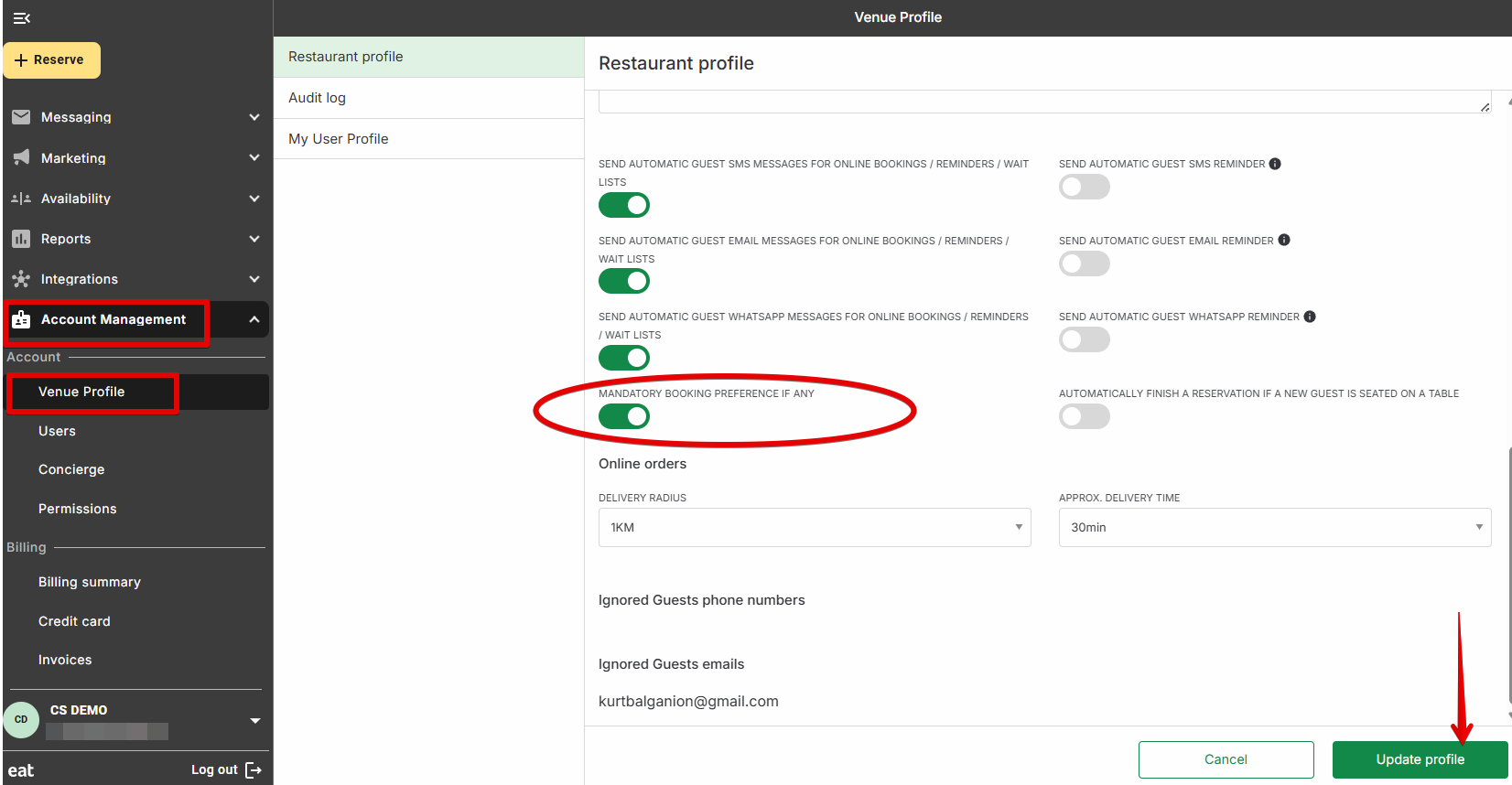 Creating Events and Reservation Preferences