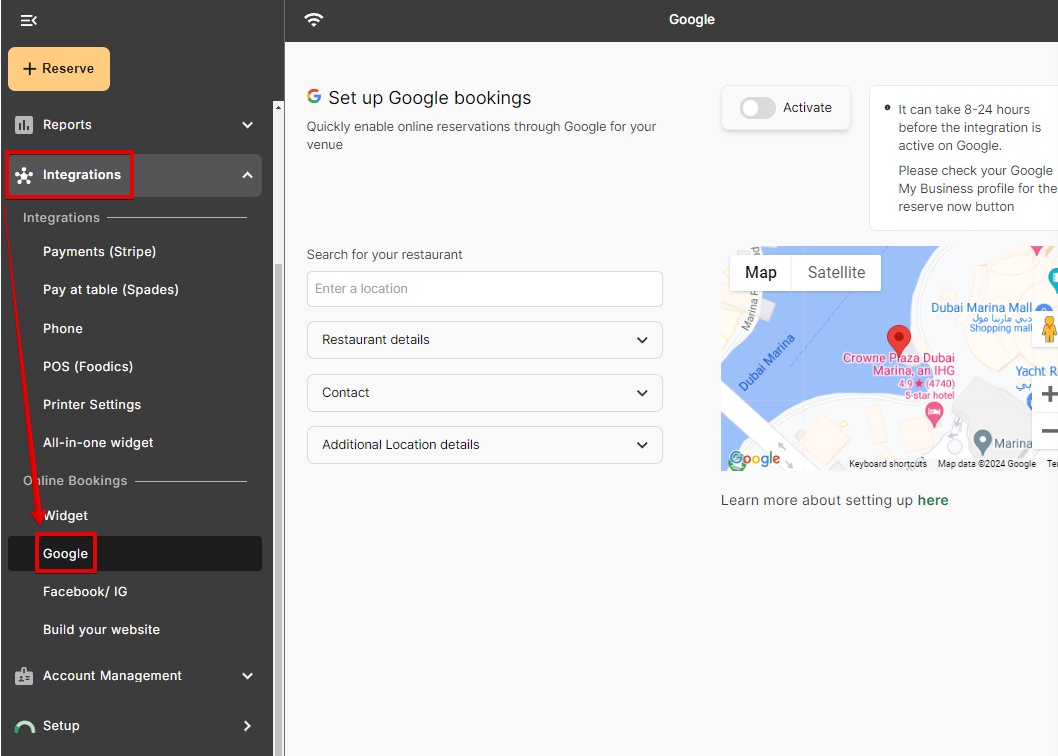 Enabling your reservations on Google