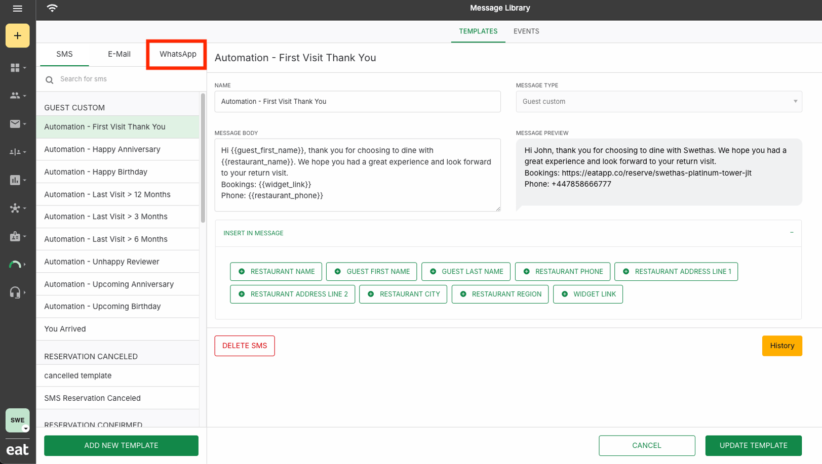 How To Enable Automated WhatsApp Messaging in Eat App?