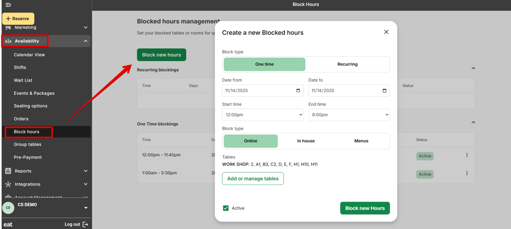 How to Block Tables for Online Reservations?