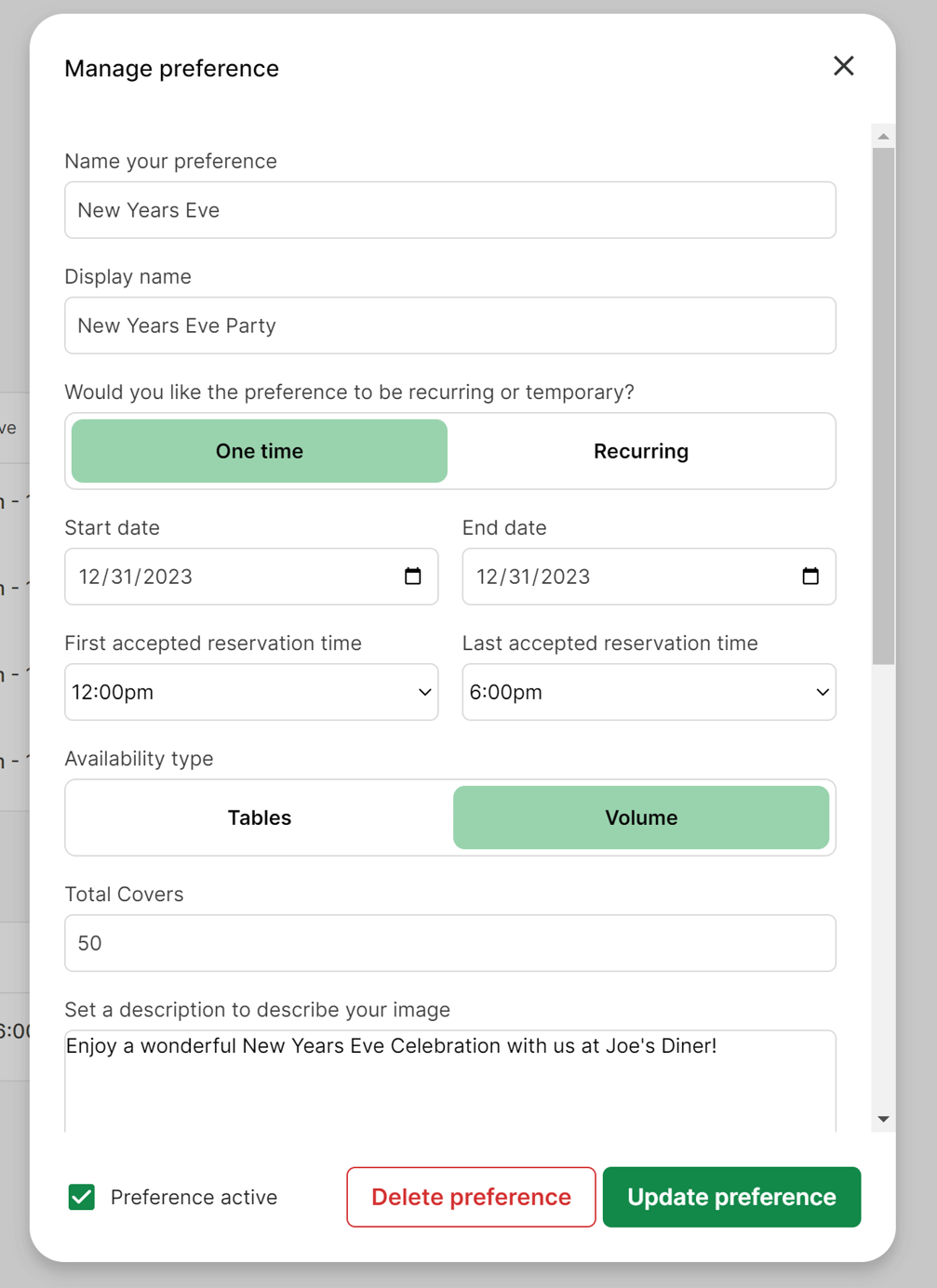Creating Events and Reservation Preferences